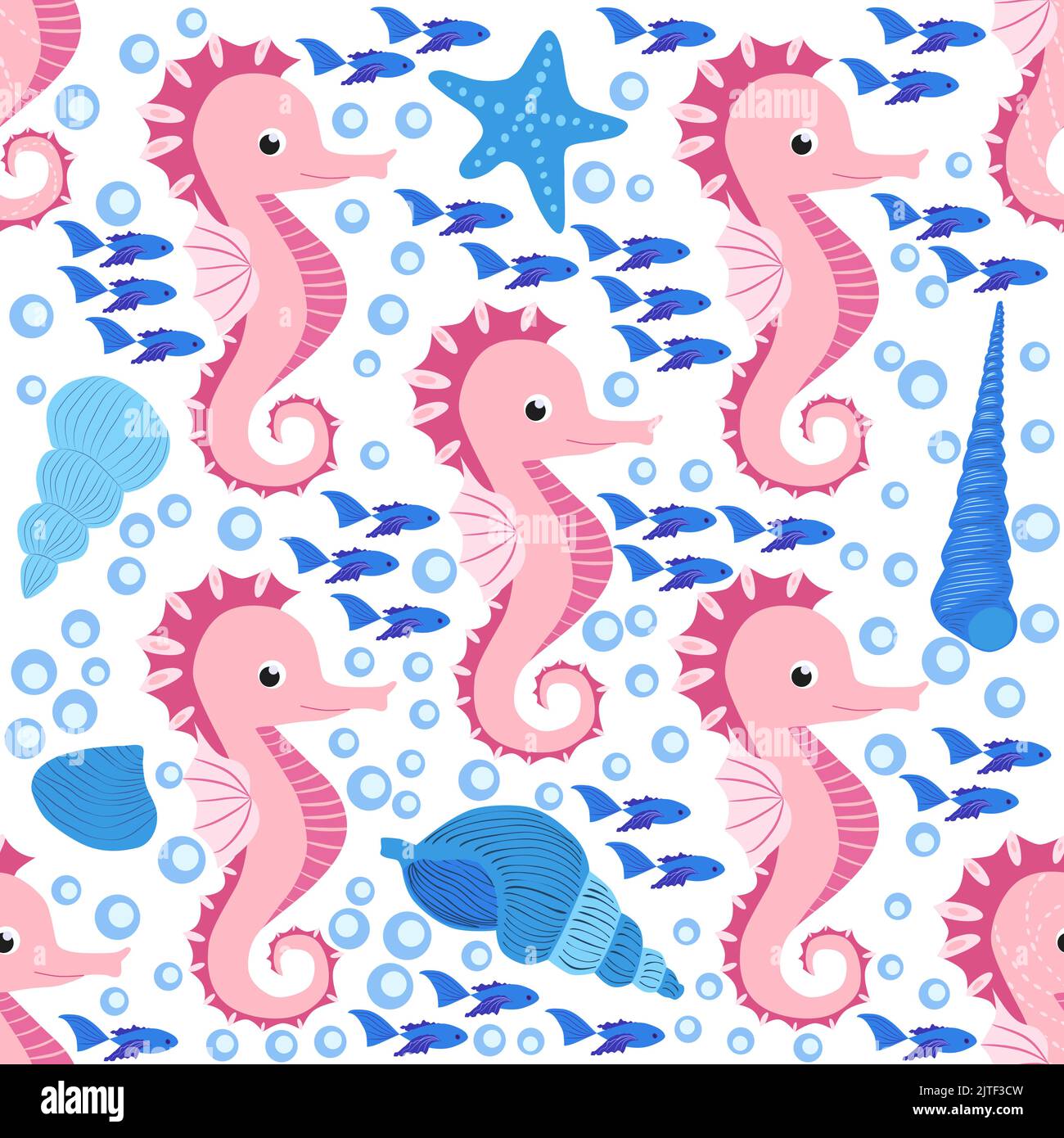 Seahorse and starfish seamless pattern. Sea life summer background ...