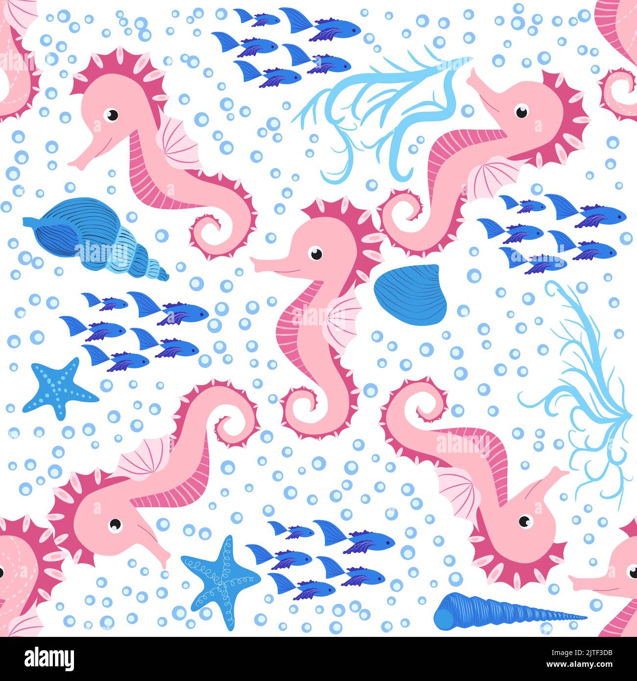 Seahorse and starfish seamless pattern. Sea life summer background ...