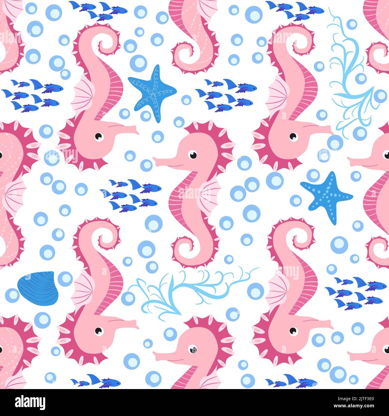 Seahorse and starfish seamless pattern. Sea life summer background ...