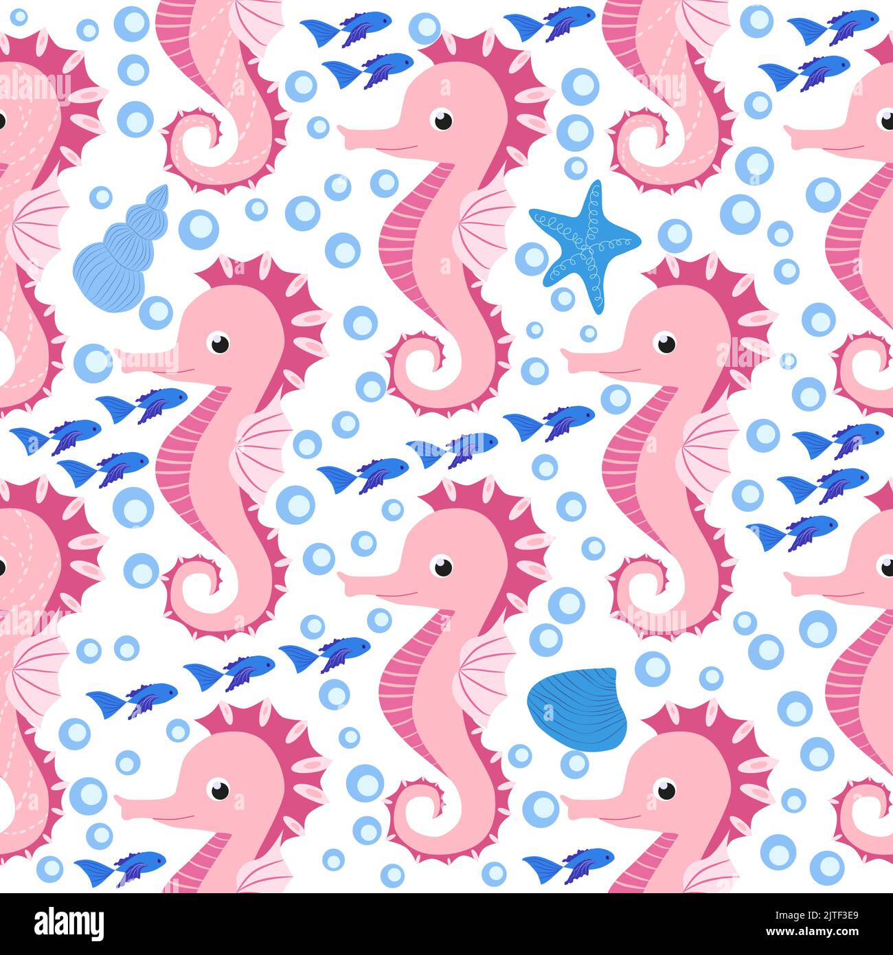 Seahorse and starfish seamless pattern. Sea life summer background ...