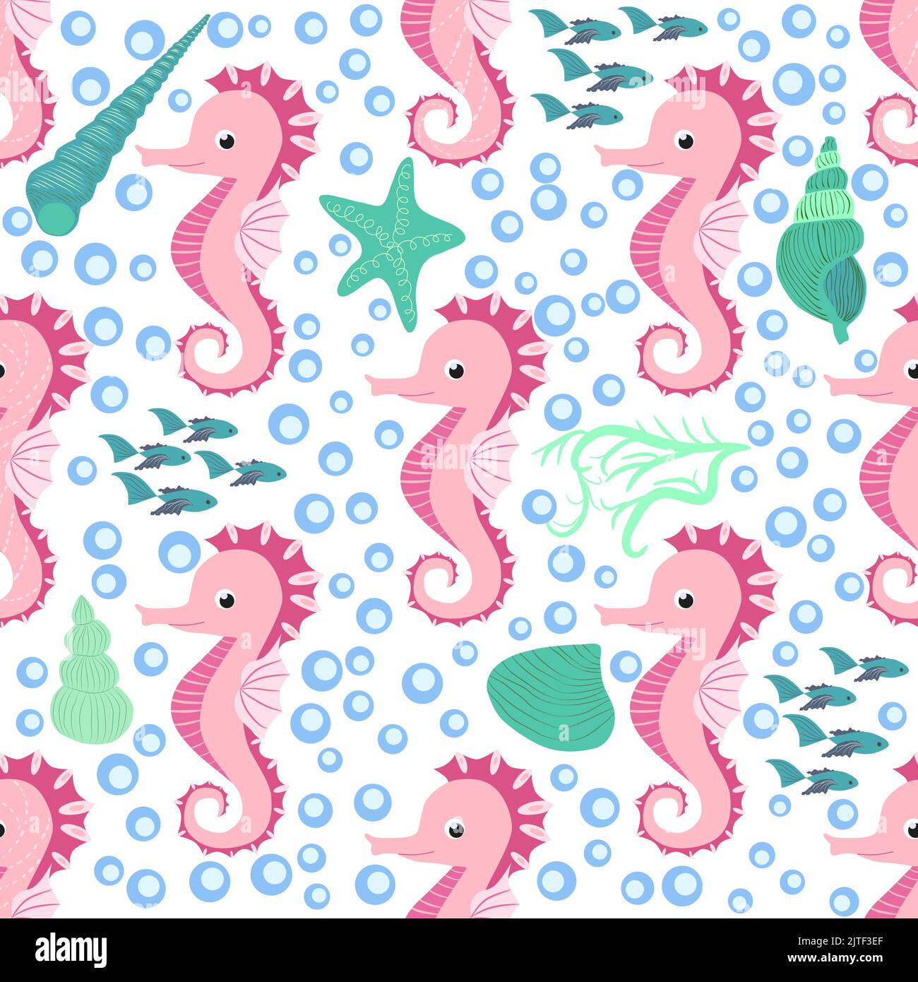 Seahorse and starfish seamless pattern. Sea life summer background ...