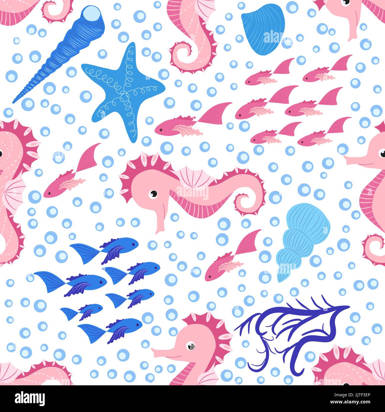 Seahorse and starfish seamless pattern. Sea life summer background ...
