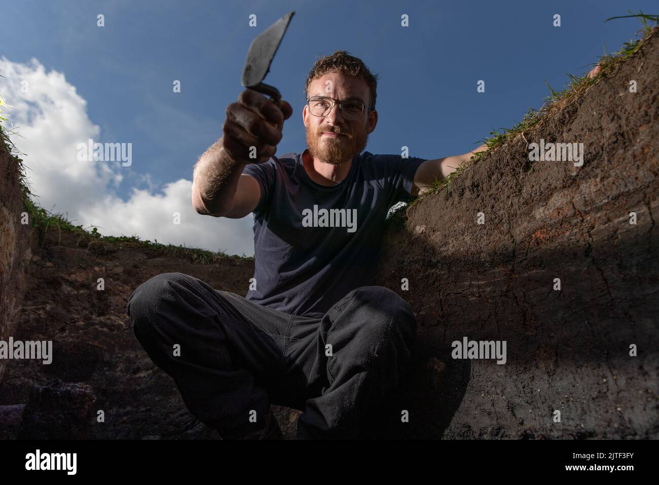 Diepholz, Germany. 30th Aug, 2022. Archaeologist Jan Piet Brozio of ...