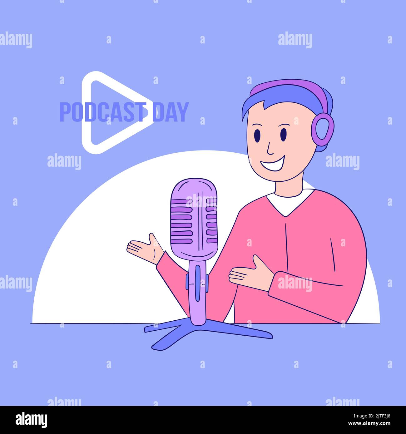 Happy podcaster man character talking with the audience. Professional ...