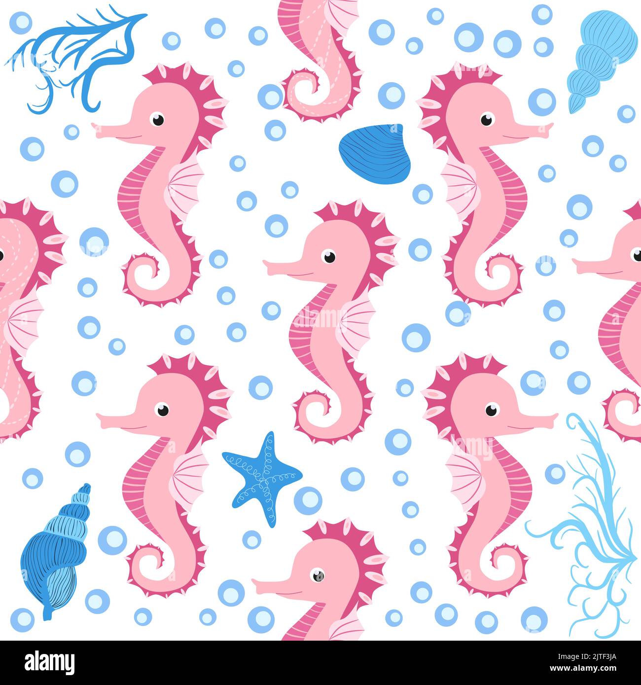 Seahorse and starfish seamless pattern. Sea life summer background ...
