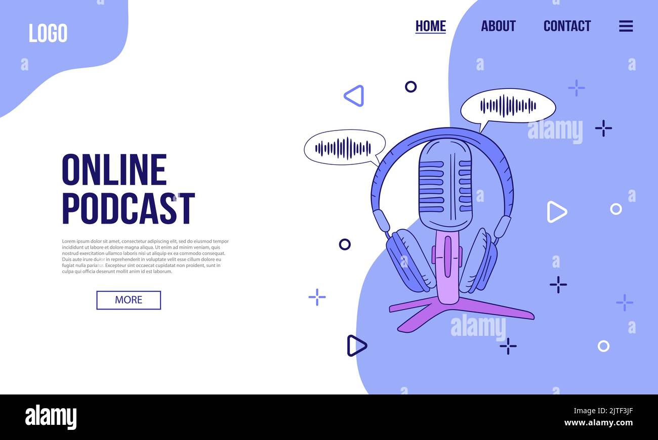 Podcast or audio content web banner or landing page template. Flat ...