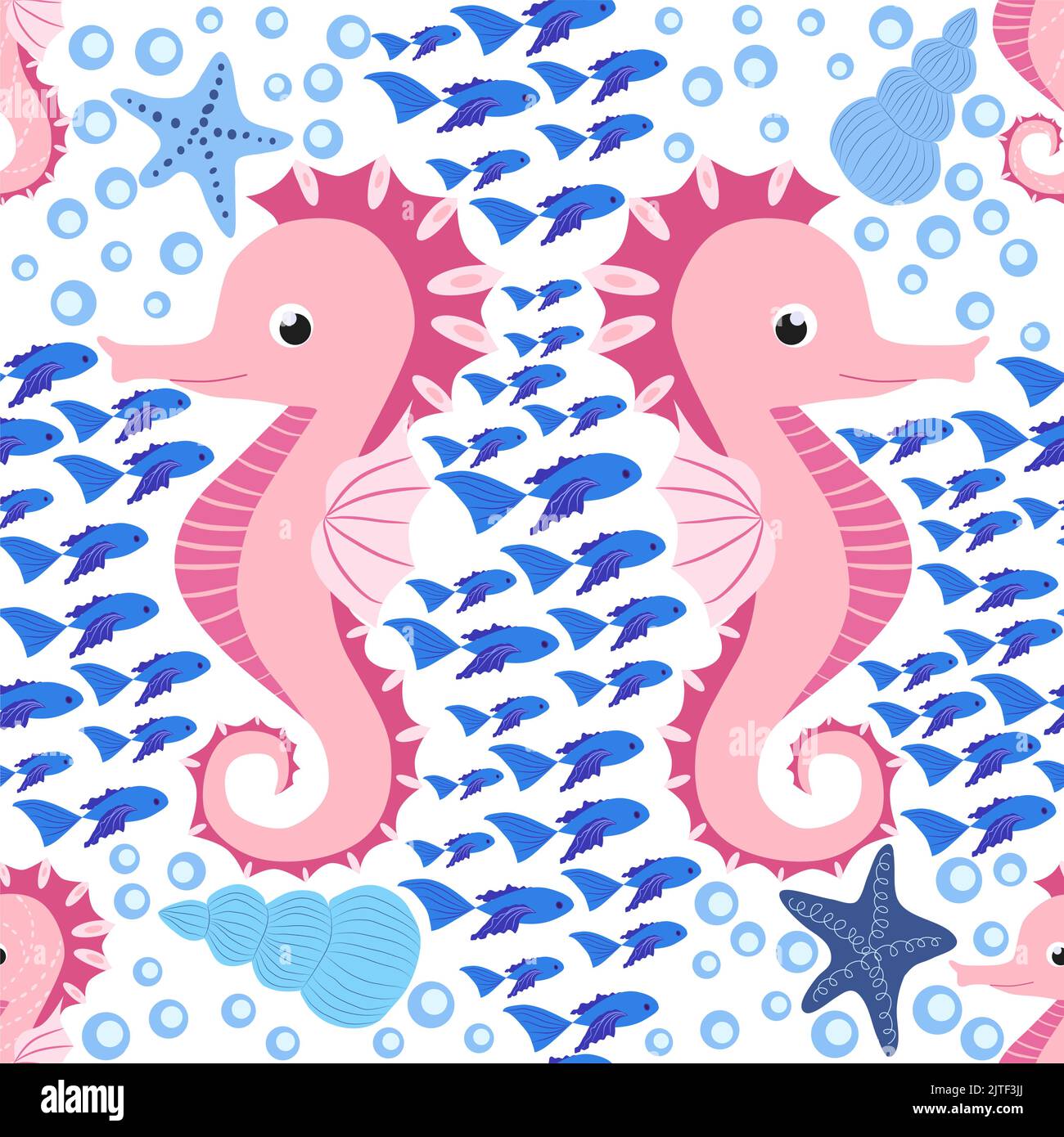 Seahorse and starfish seamless pattern. Sea life summer background ...