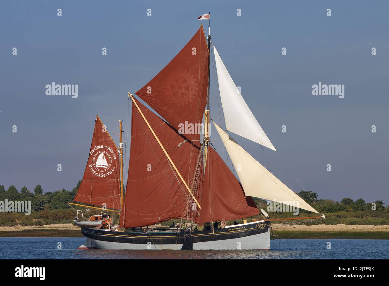 The Thames sailing barge Cambria in full sail on the river Blackwater ...