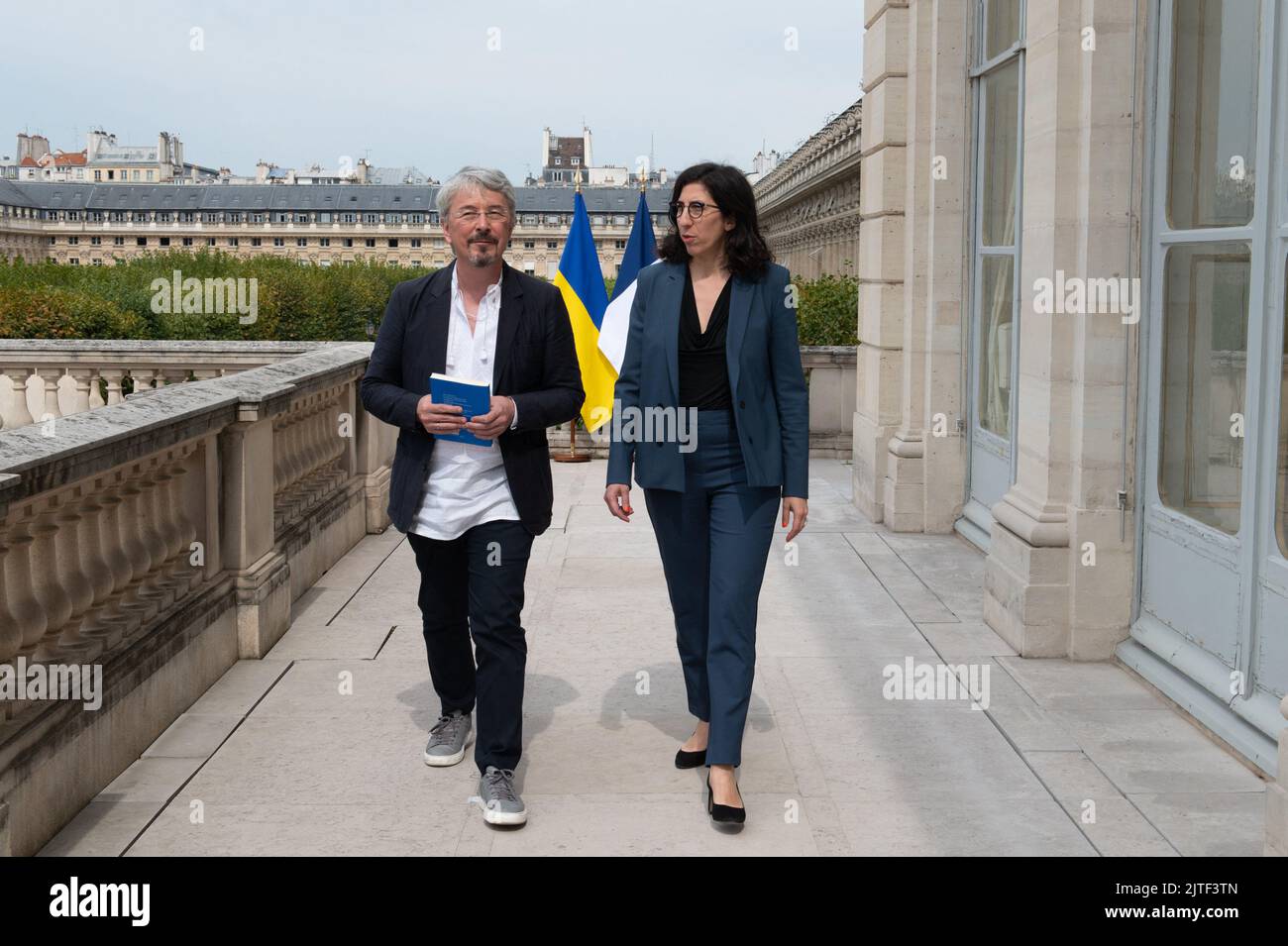 Paris, France, August 30, 2022. French Culture Minister Rima Abdul Malak and Ukrainian Minister ...