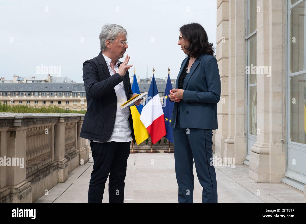 Paris, France, August 30, 2022. French Culture Minister Rima Abdul Malak and Ukrainian Minister ...