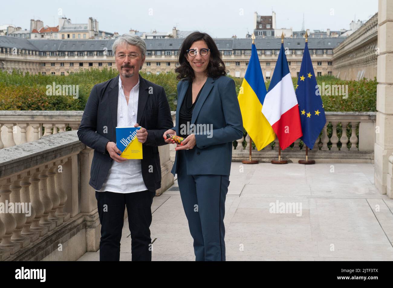 Paris, France, August 30, 2022. French Culture Minister Rima Abdul Malak and Ukrainian Minister ...