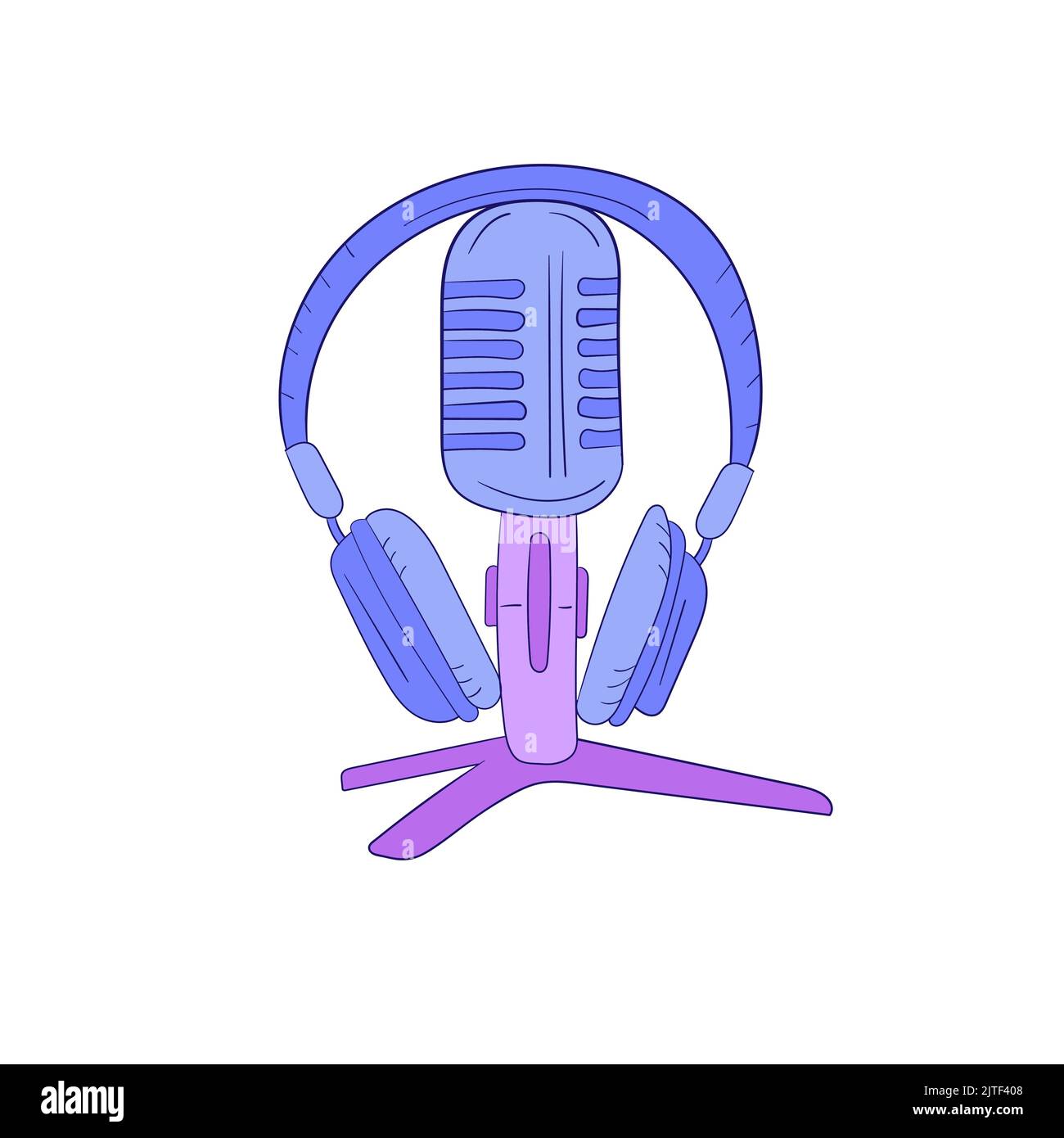 Microphone and headphones, podcast concept, vector illustration on ...