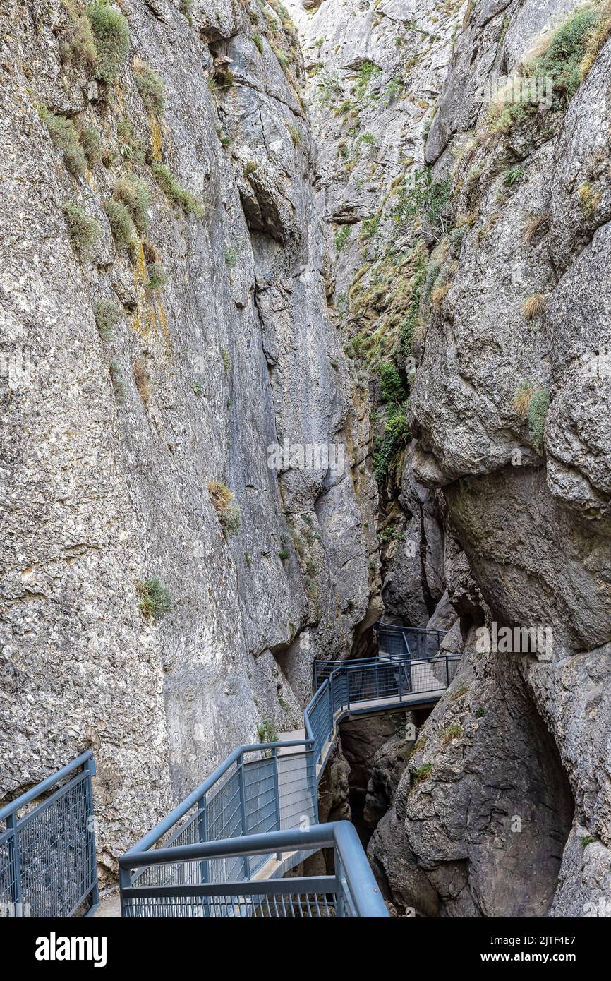 La Yecla Gorge, Burgos Province, Spain. It is a deep and narrow gorge ...