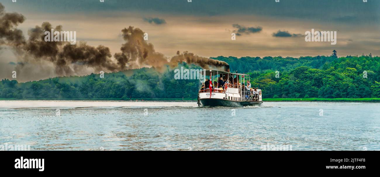 Hjejlen old ancient steamboat in the Danish Lake district, Denmark ...