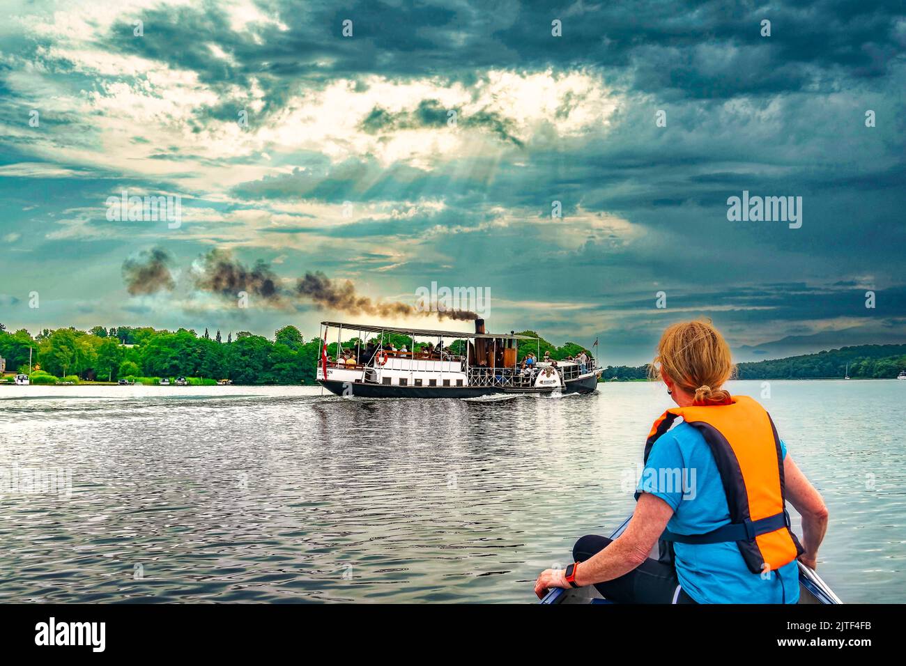 Hjejlen old ancient steamboat in the Danish Lake district, Denmark ...