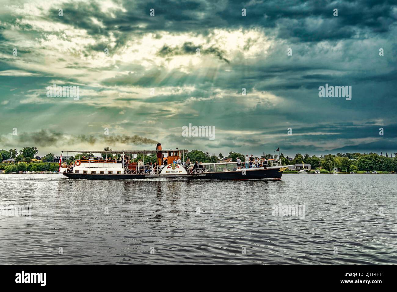 Hjejlen old ancient steamboat in the Danish Lake district, Denmark ...