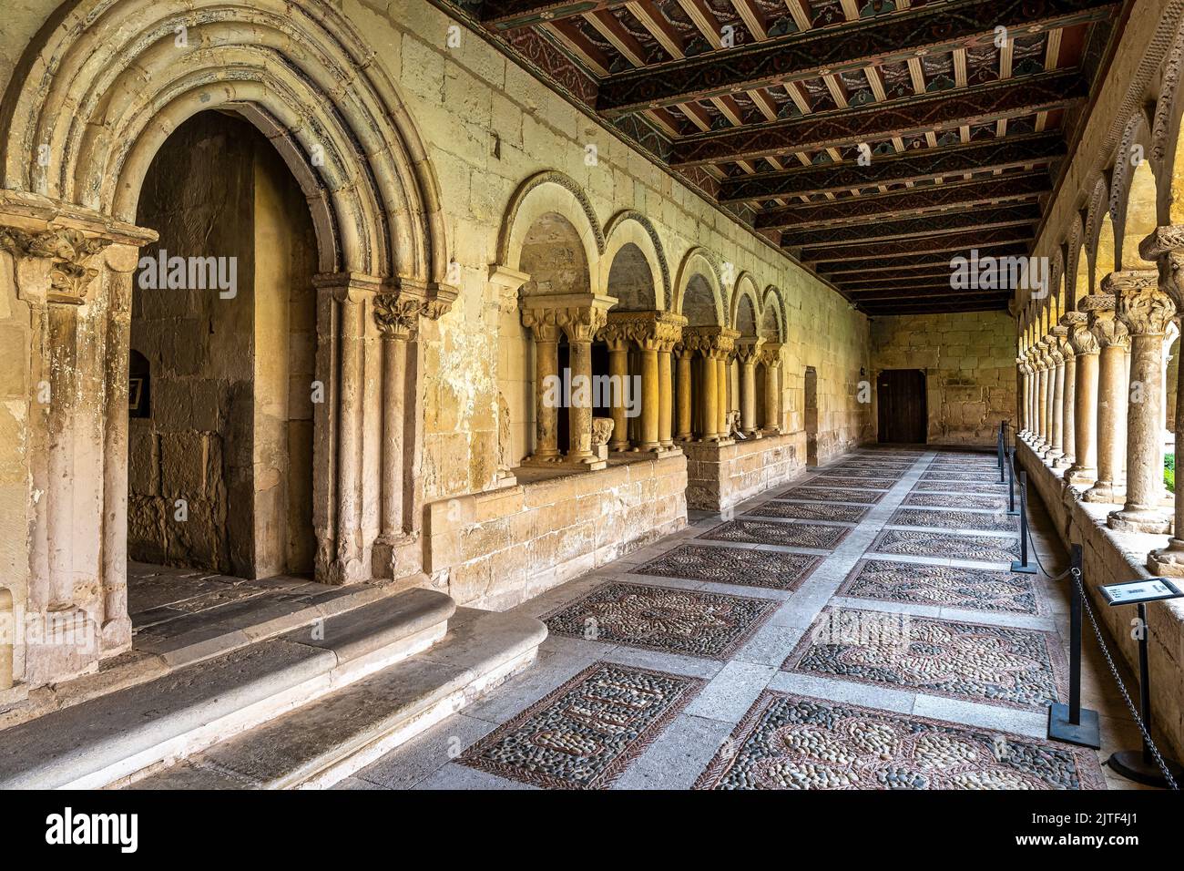 The cloister of Santo Domingo de Silos Abbey at Burgos, Spain. It is a ...