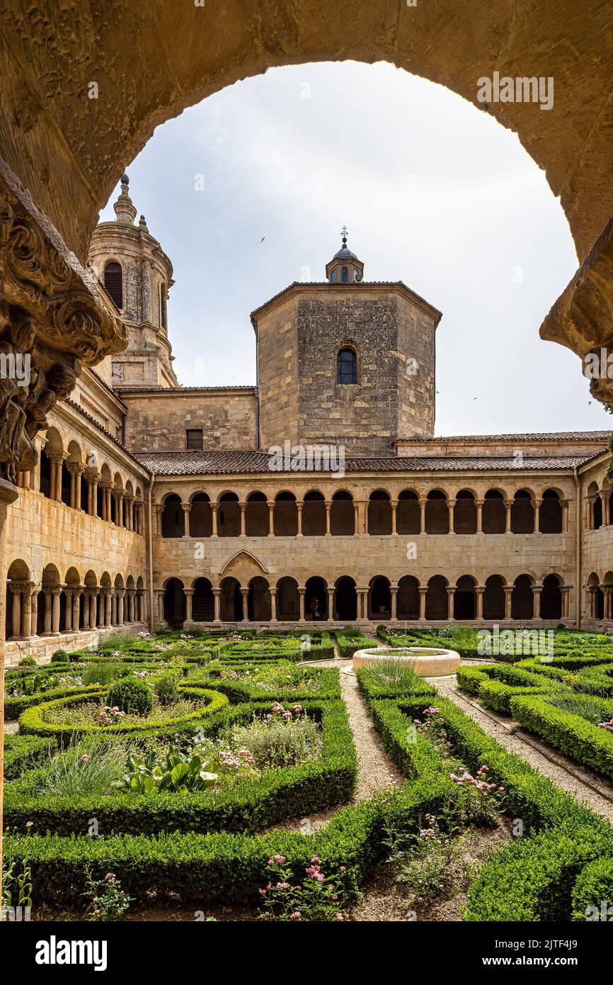 The cloister of Santo Domingo de Silos Abbey at Burgos, Spain. It is a ...