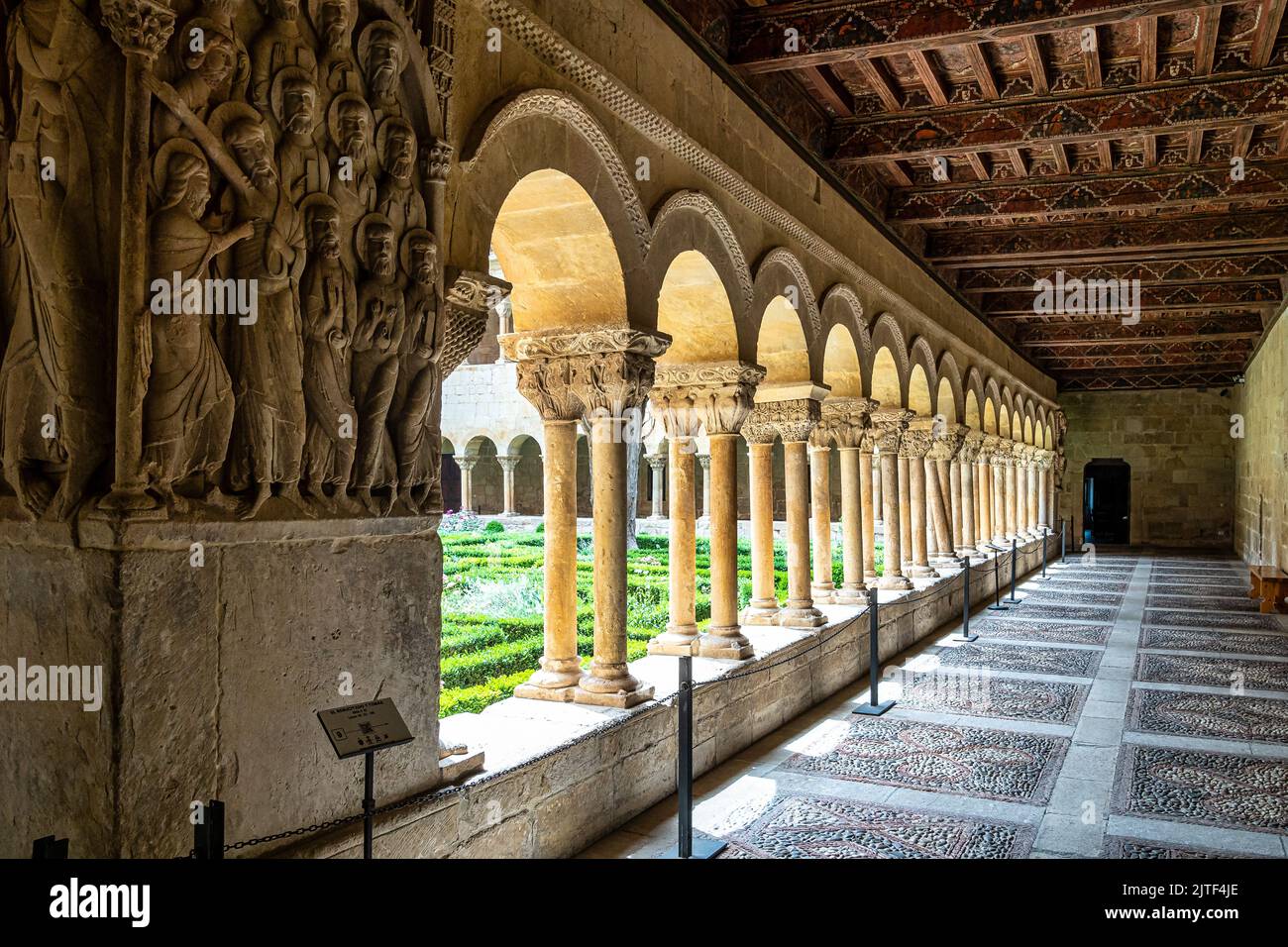 The cloister of Santo Domingo de Silos Abbey at Burgos, Spain. It is a ...