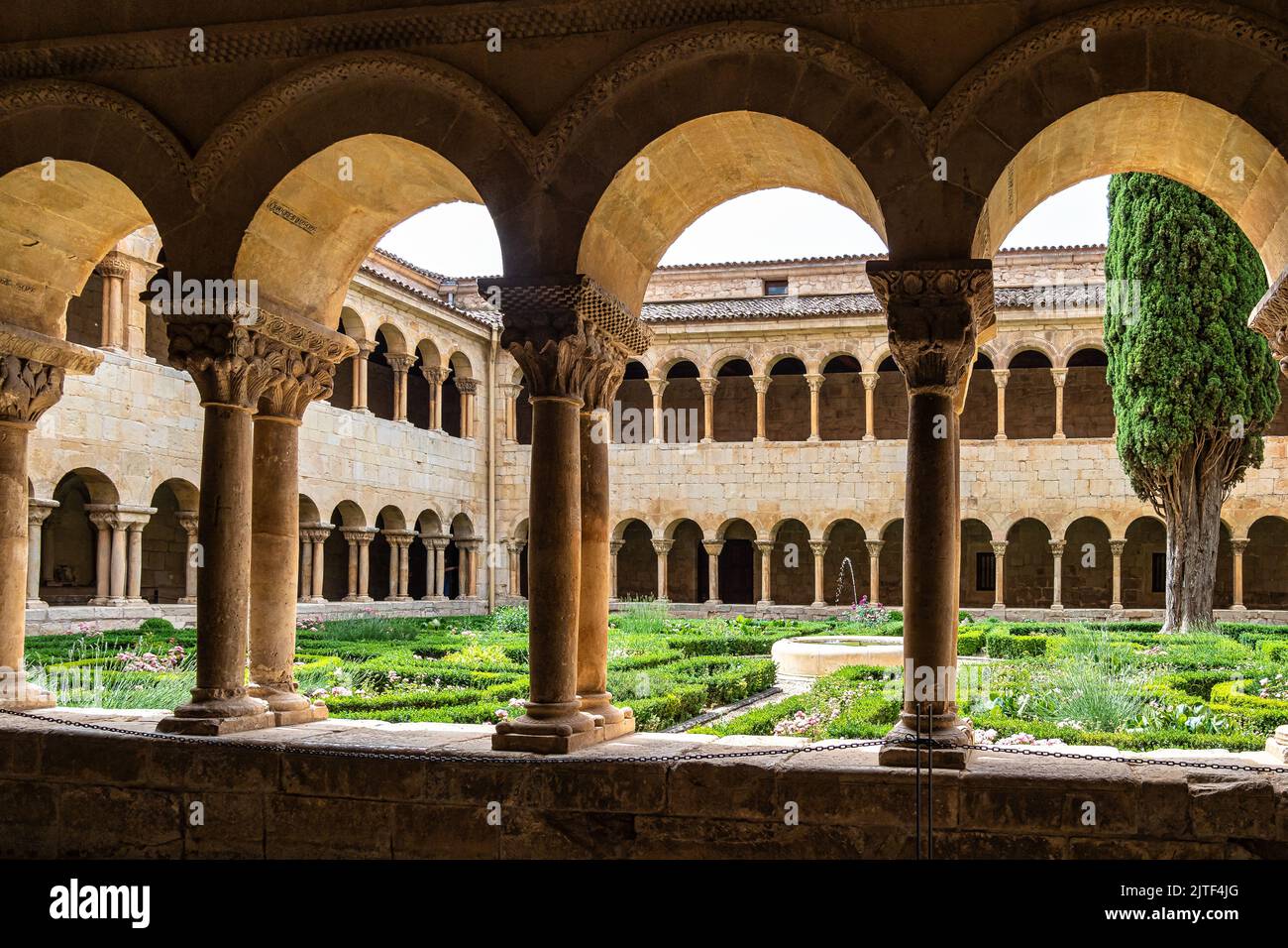 The cloister of Santo Domingo de Silos Abbey at Burgos, Spain. It is a ...
