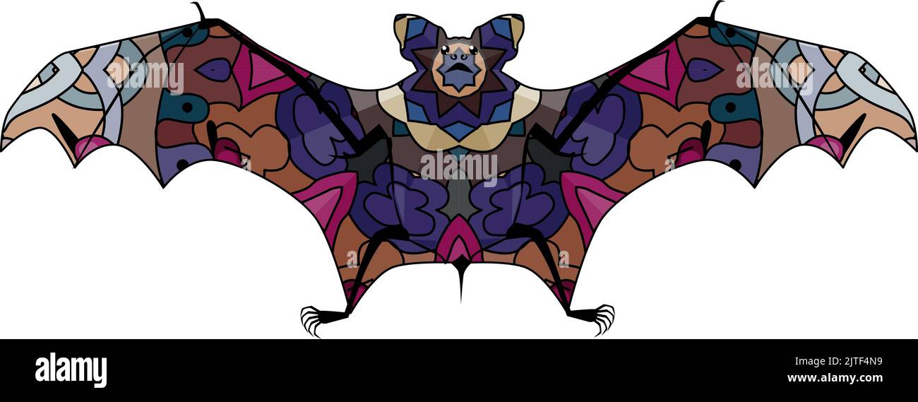 Hand-painted art design. Hand drawn Silhouette of a flying bat. for t ...