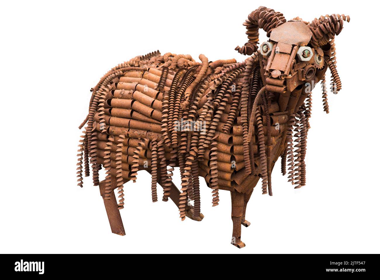 A cow made of metal scrap isolated on a white background Stock Photo ...