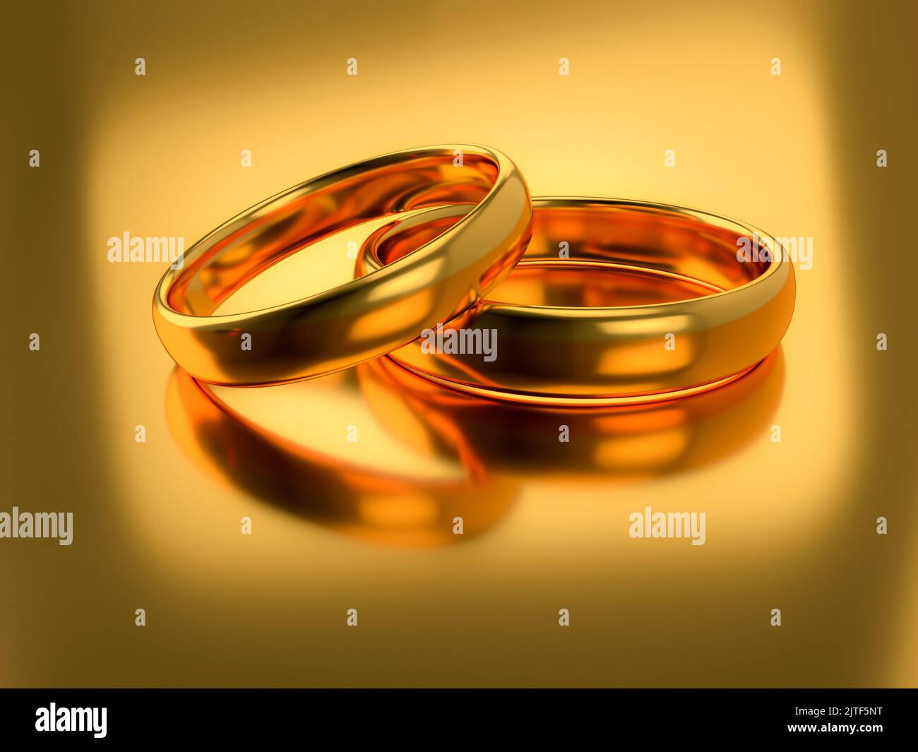 Illustration of two wedding gold rings. Unity concepts. 3d rendering ...