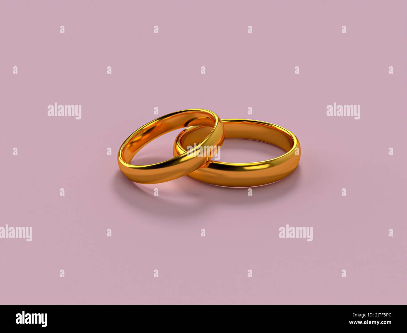 Illustration of two wedding gold rings. Unity concepts. 3d rendering ...