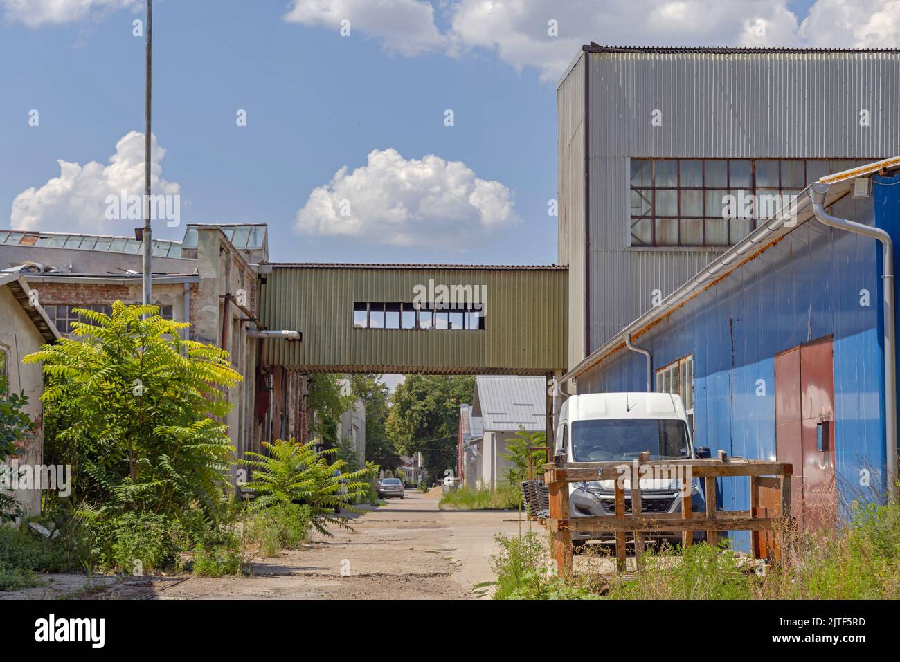 Bridge Structure Between Buildings in Old Factory Complex Stock Photo ...
