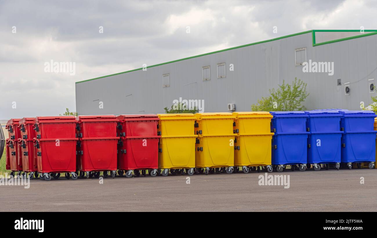 Big Stack of New Colour Coded Plastic Sorting Bins Environment Stock ...