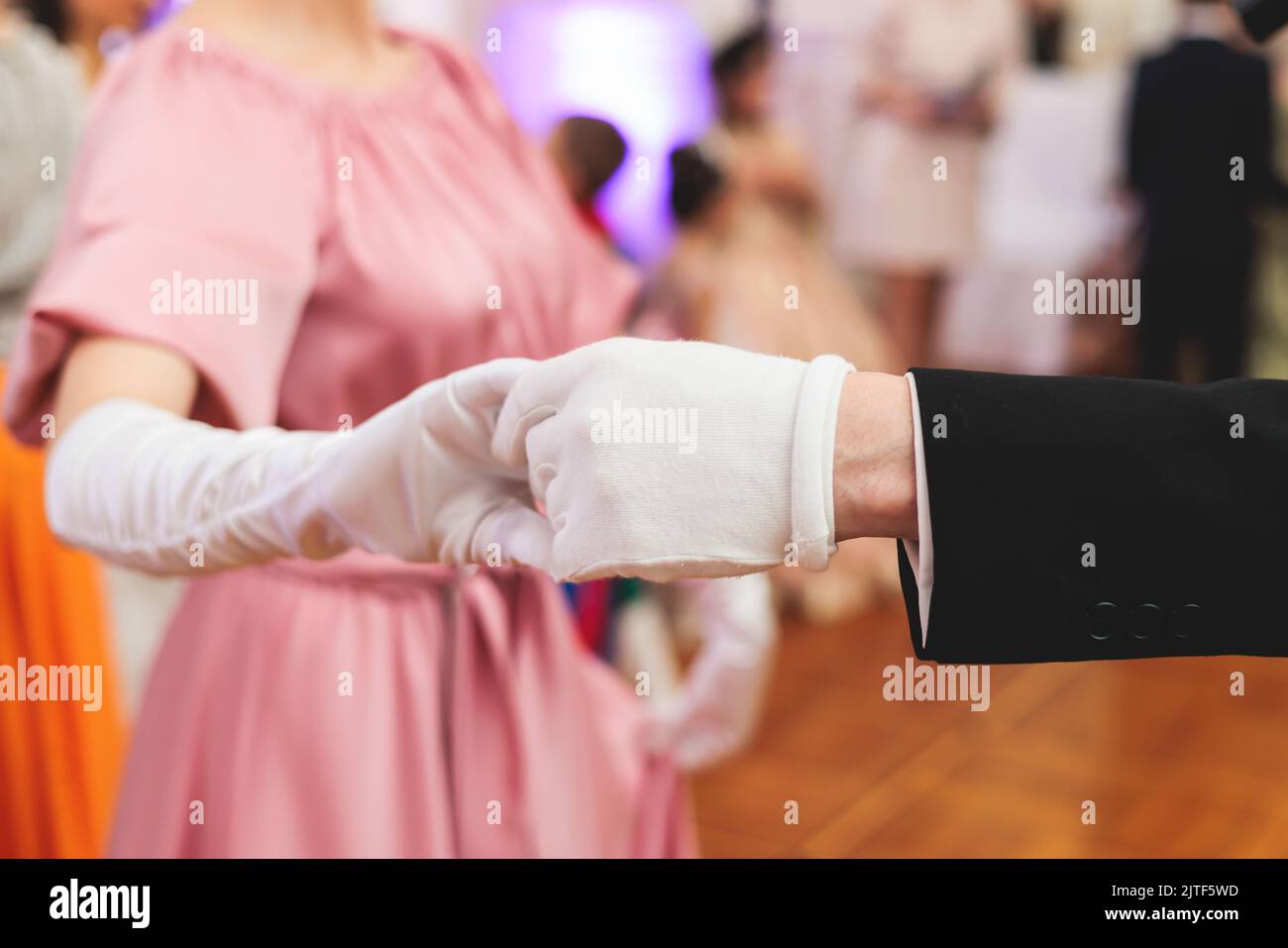 Couples dance on the historical costumed ball in historical dresses ...