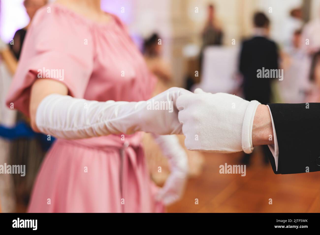 Couples dance on the historical costumed ball in historical dresses ...