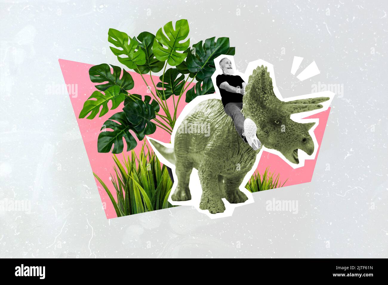 3d retro abstract creative collage of excited retired funny man riding ...