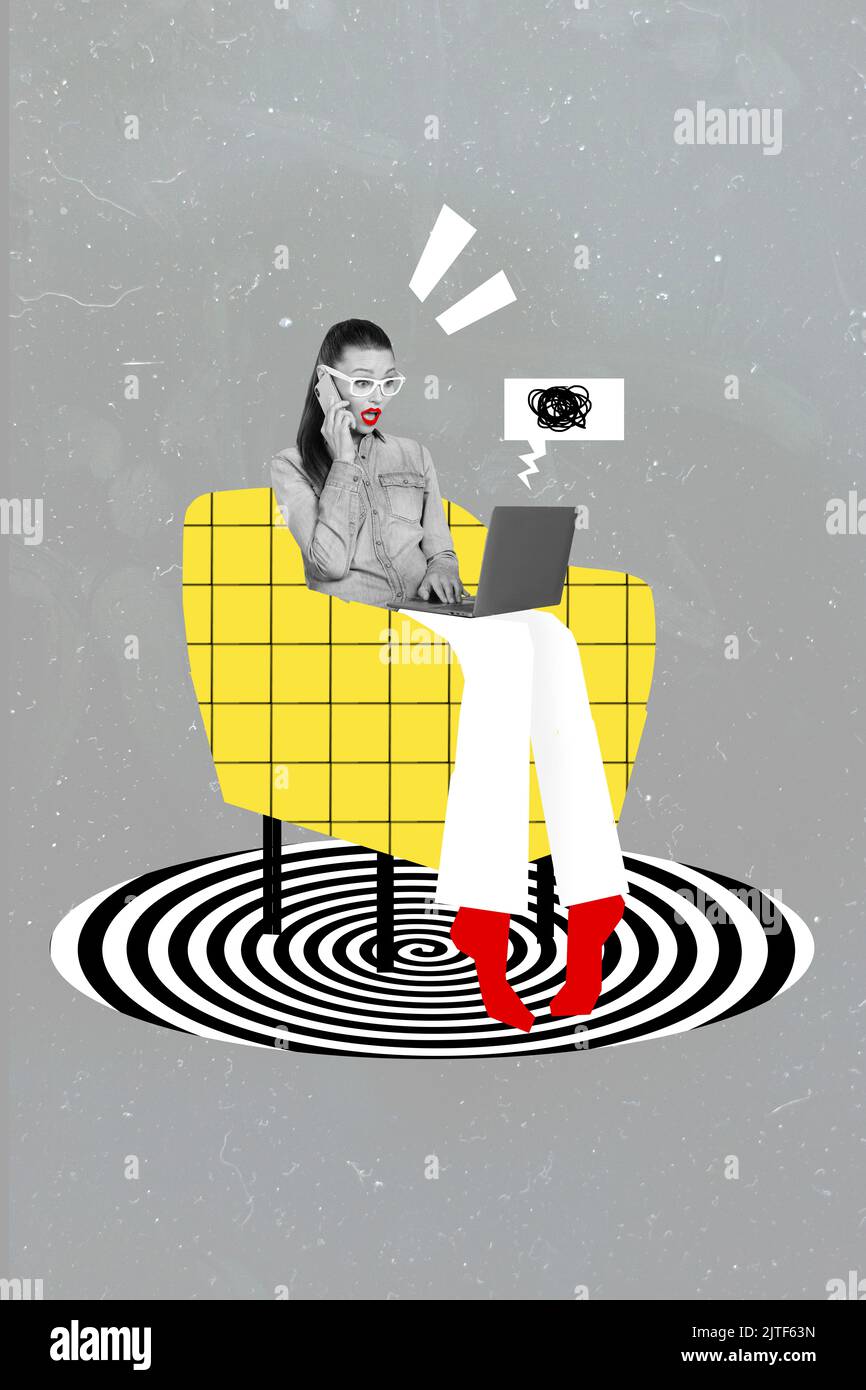 Artwork vertical collage photo of busy businesswoman boss chief shocked ...