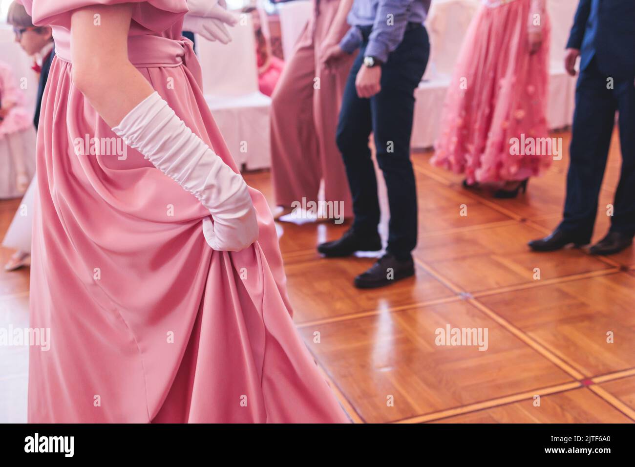 Couples dance on the historical costumed ball in historical dresses ...