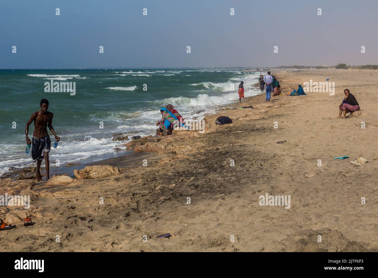 BERBERA, SOMALILAND - APRIL 13, 2019: People on a beach near Berbera ...