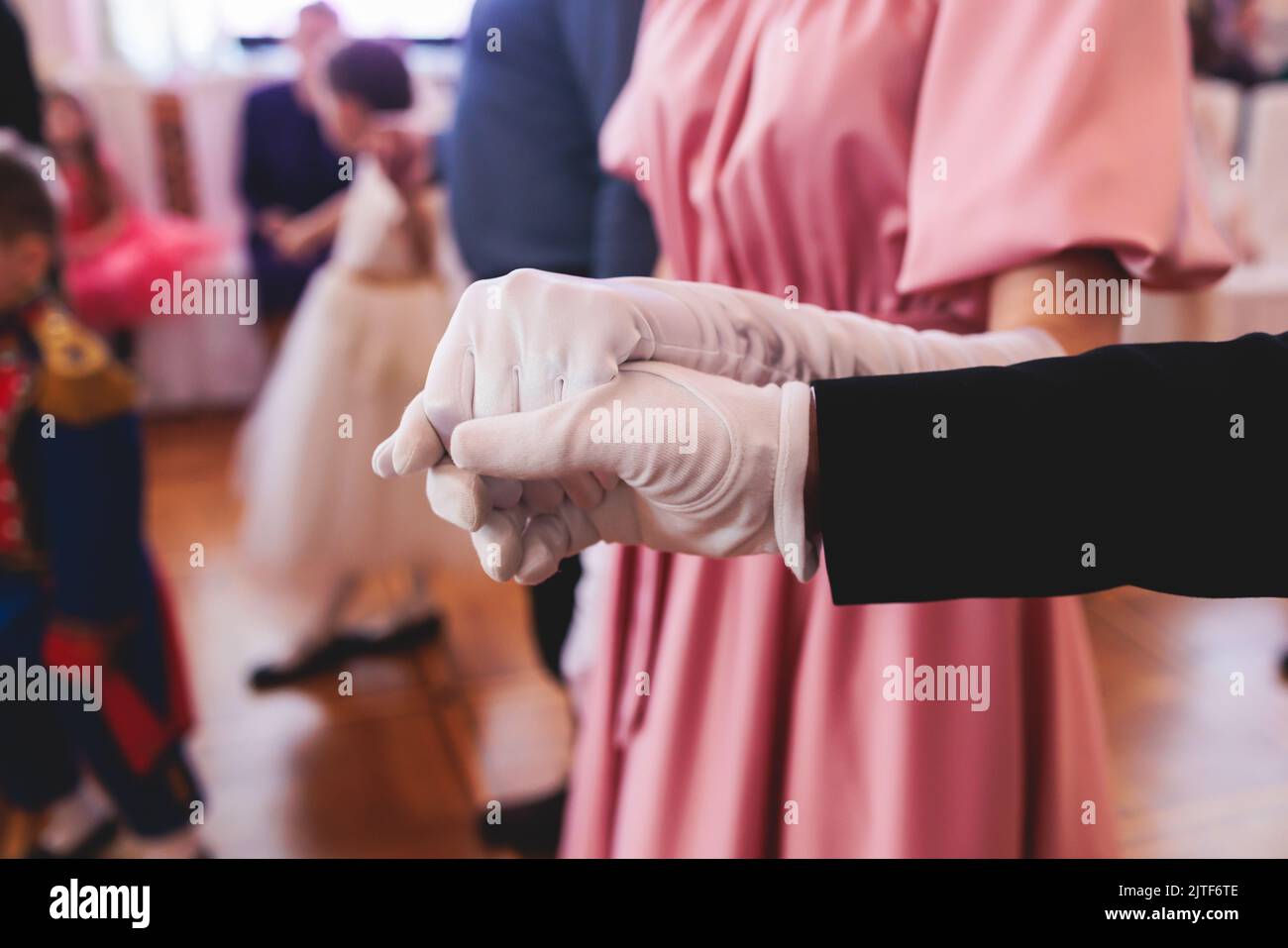 Couples dance on the historical costumed ball in historical dresses ...