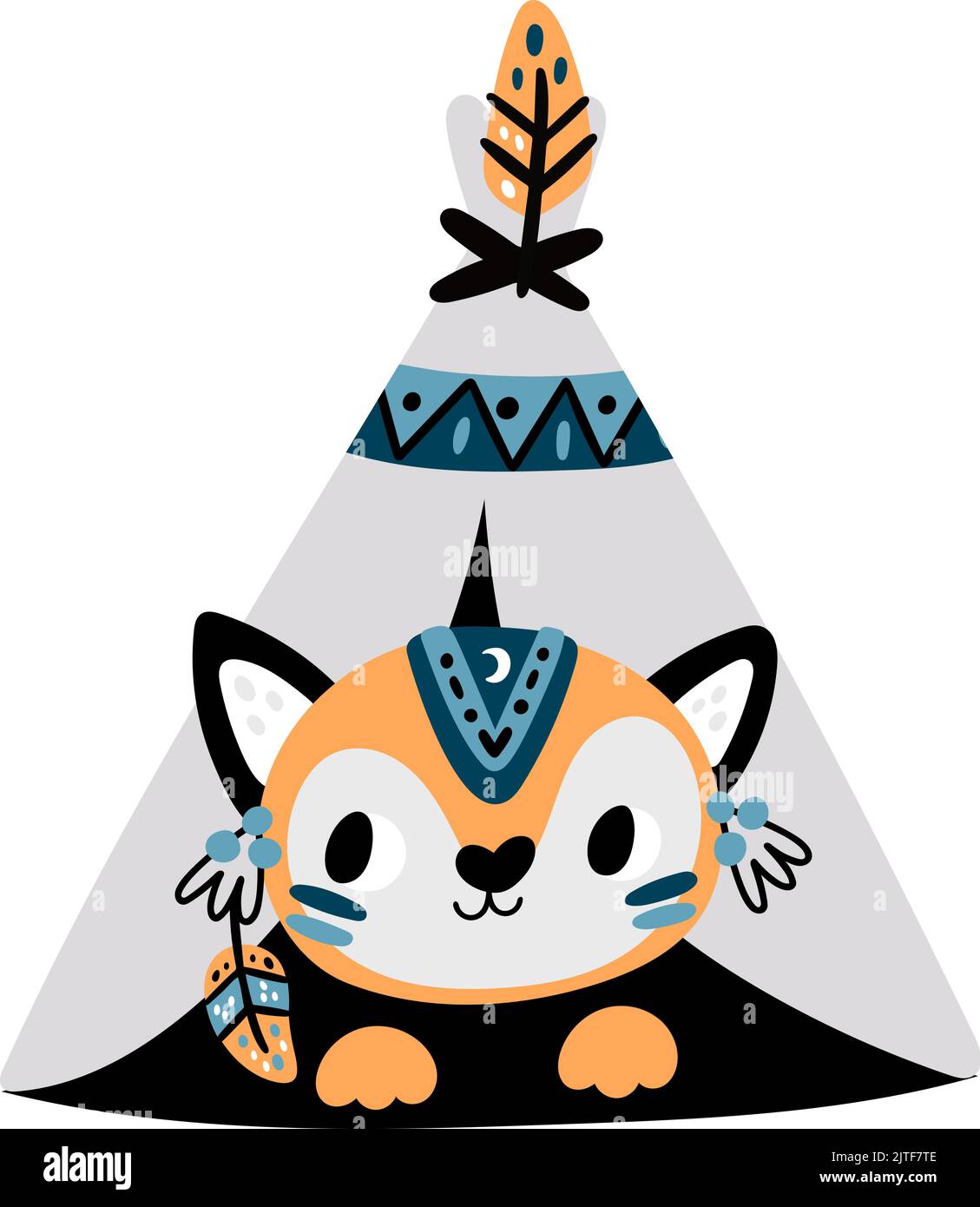 Cute fox in native american tent. Animal in tepee print Stock Vector ...