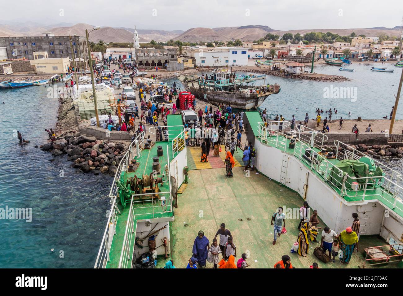 TADJOURA, DJIBOUTI - APRIL 20, 2019: People board Ferry Mohamed Bourhan ...