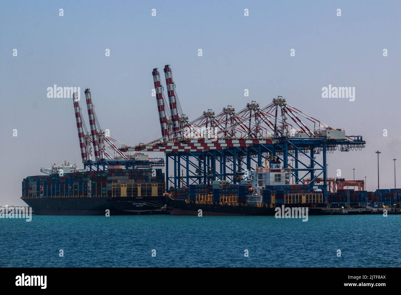 DJIBOUTI, DJIBOUTI - APRIL 20, 2019: Ships and cranes in the port of ...