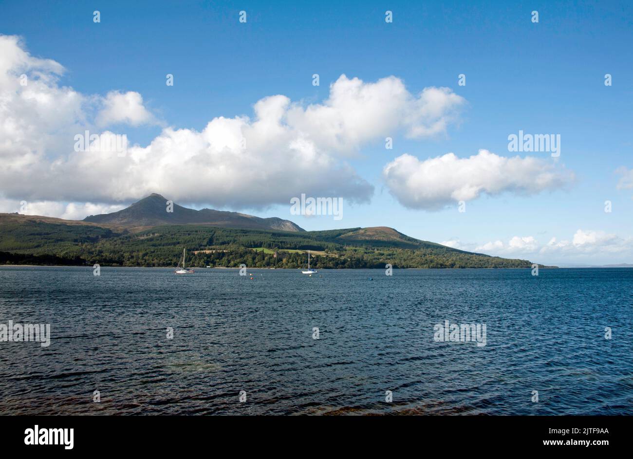 Goat Fell viewed across Brodick Bay Brodick Castle Country Park from ...