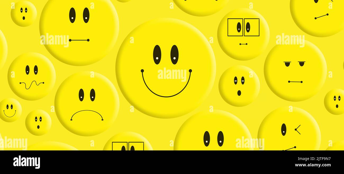 cute emoji set. Yellow faces expressing emoticons and feelings Stock ...