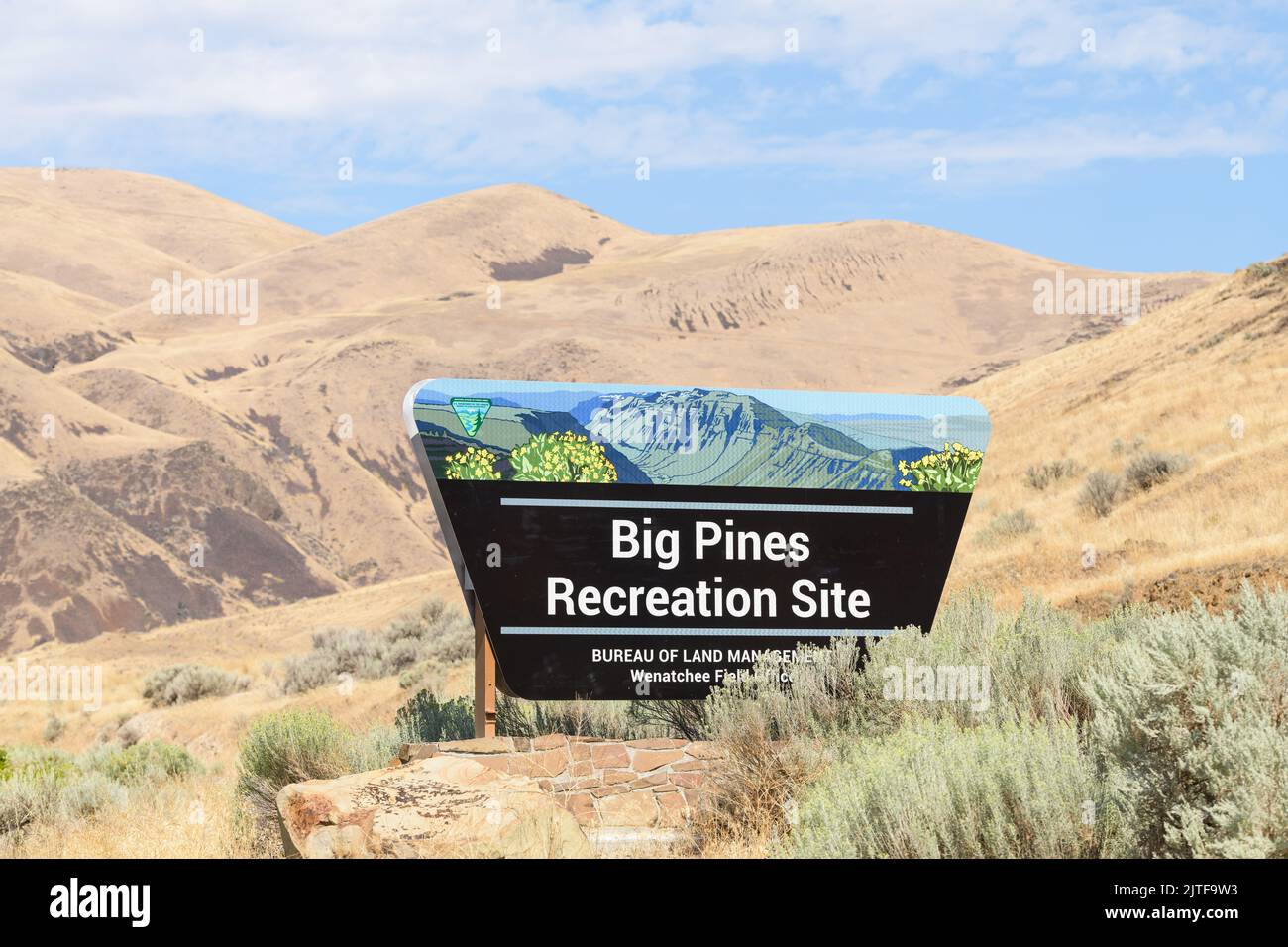 Yakima Canyon, WA, USA - August 24, 2022; Sign for Big Pines Recreation ...