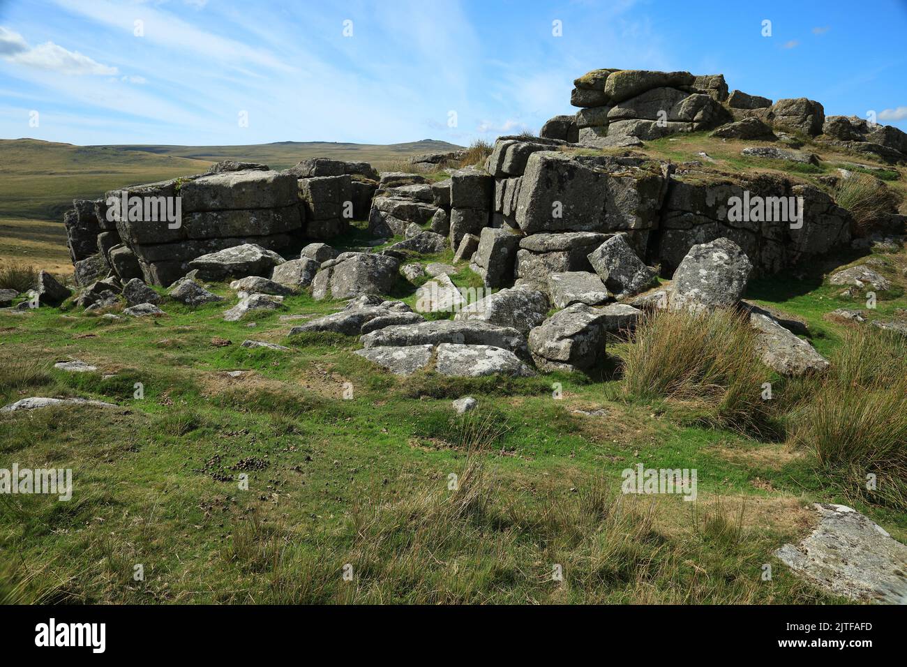 Winter Tor with West Mill and Yes tor in the distance, Dartmoor, Devon ...