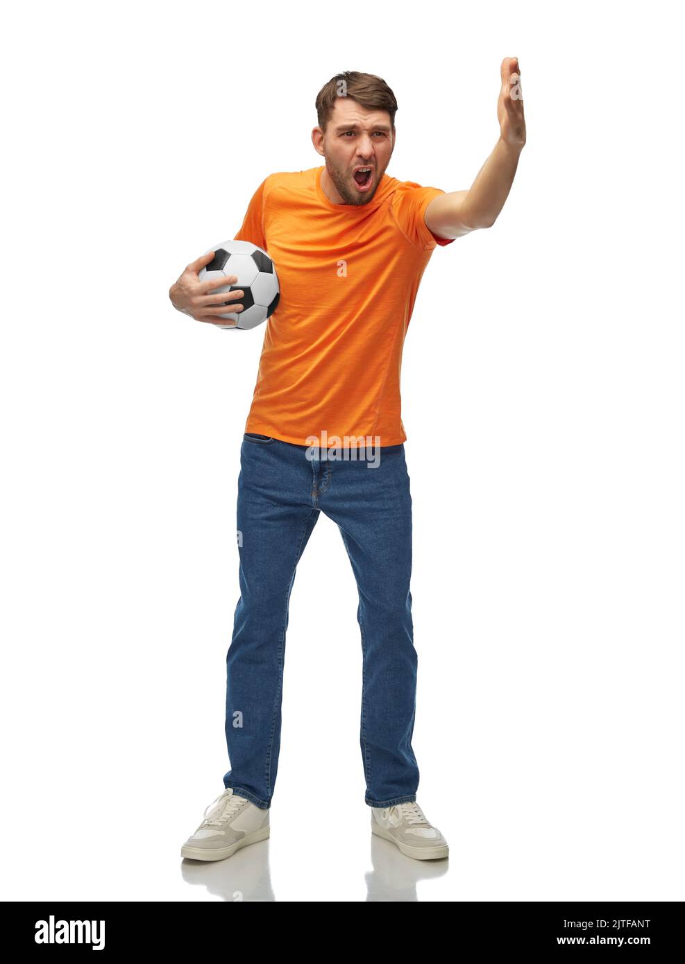 happy smiling man or football fan with soccer ball Stock Photo - Alamy