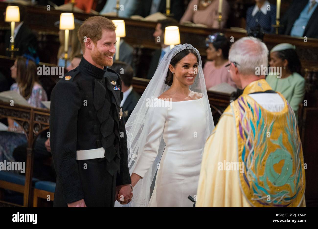 File photo dated 19/5/2018 of Prince Harry and Meghan Markle smile ...