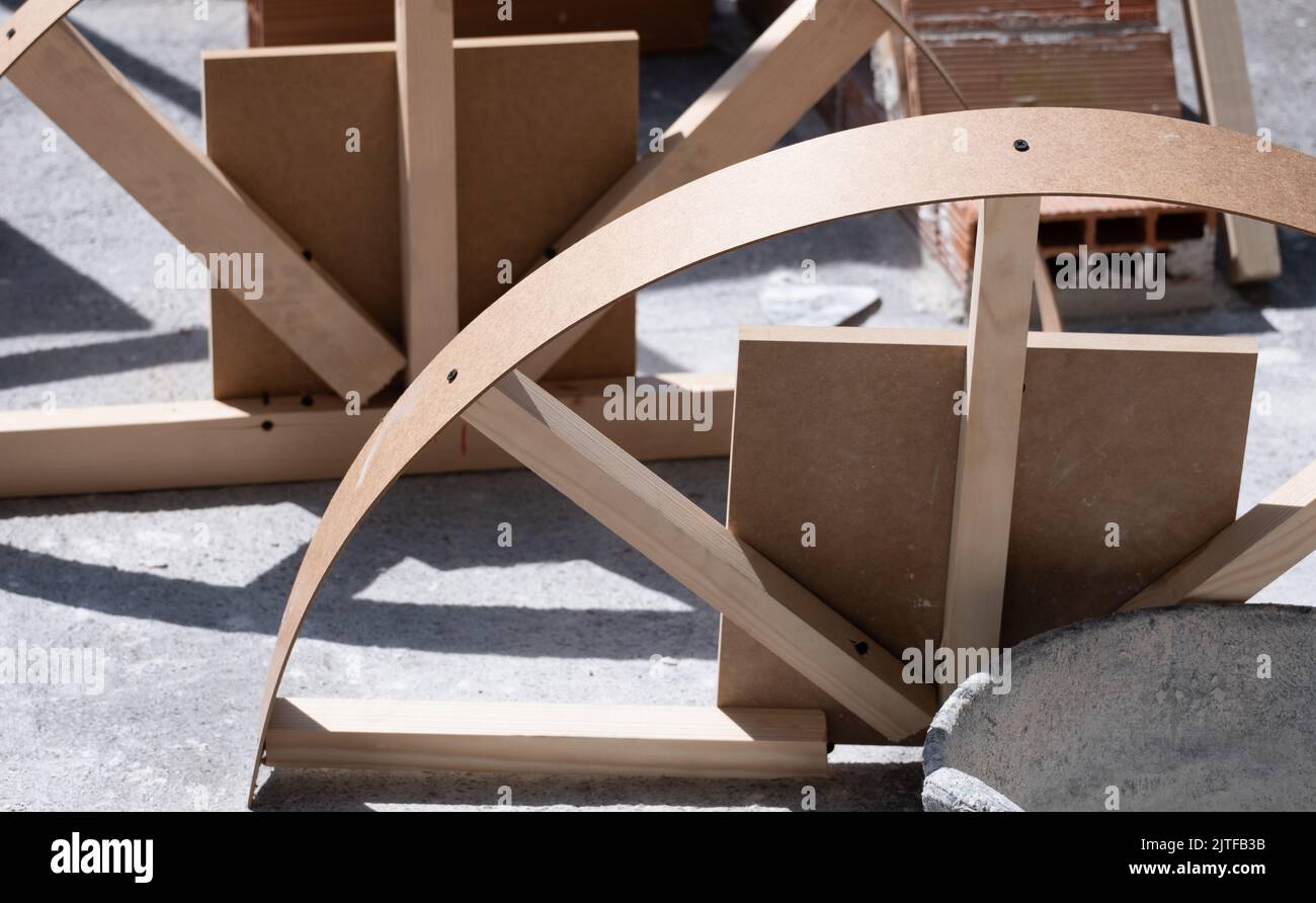 A round wooden structure for an architectural plan, to build a half ...