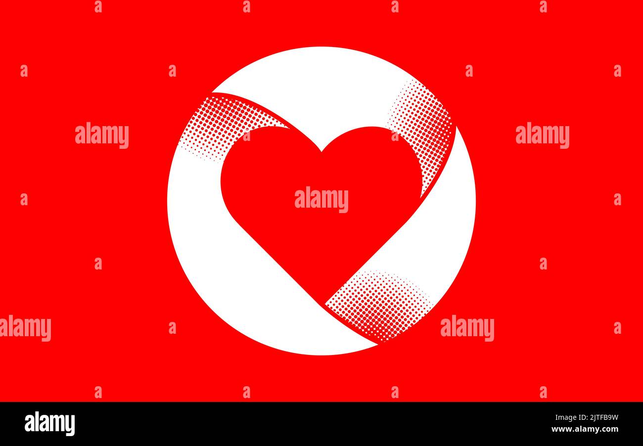 Heart shape inside a circle with halftone texture. Love Symbol button ...