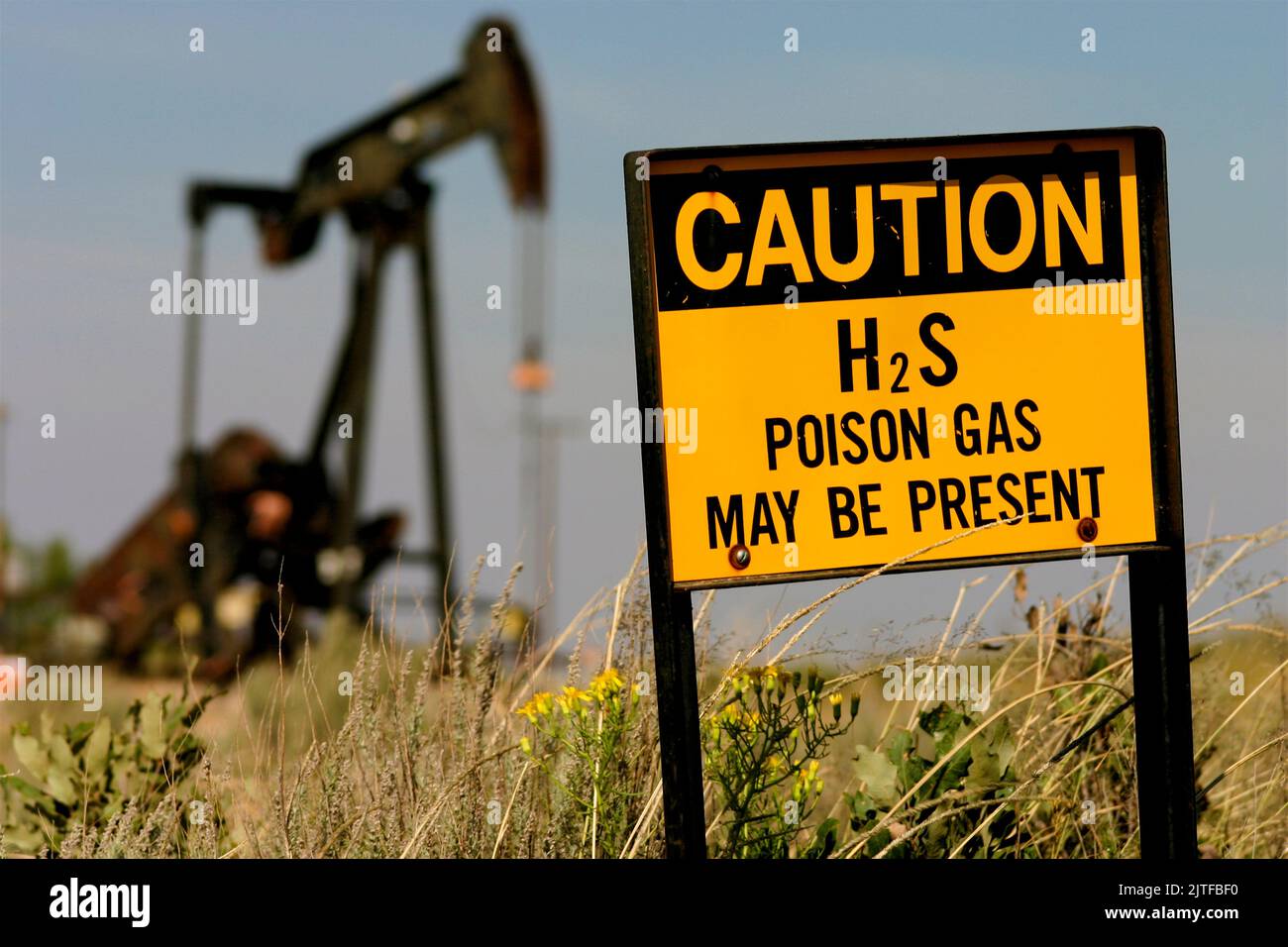 United States, New Mexico, Hobbs, Poison gas sign in oil field Stock ...