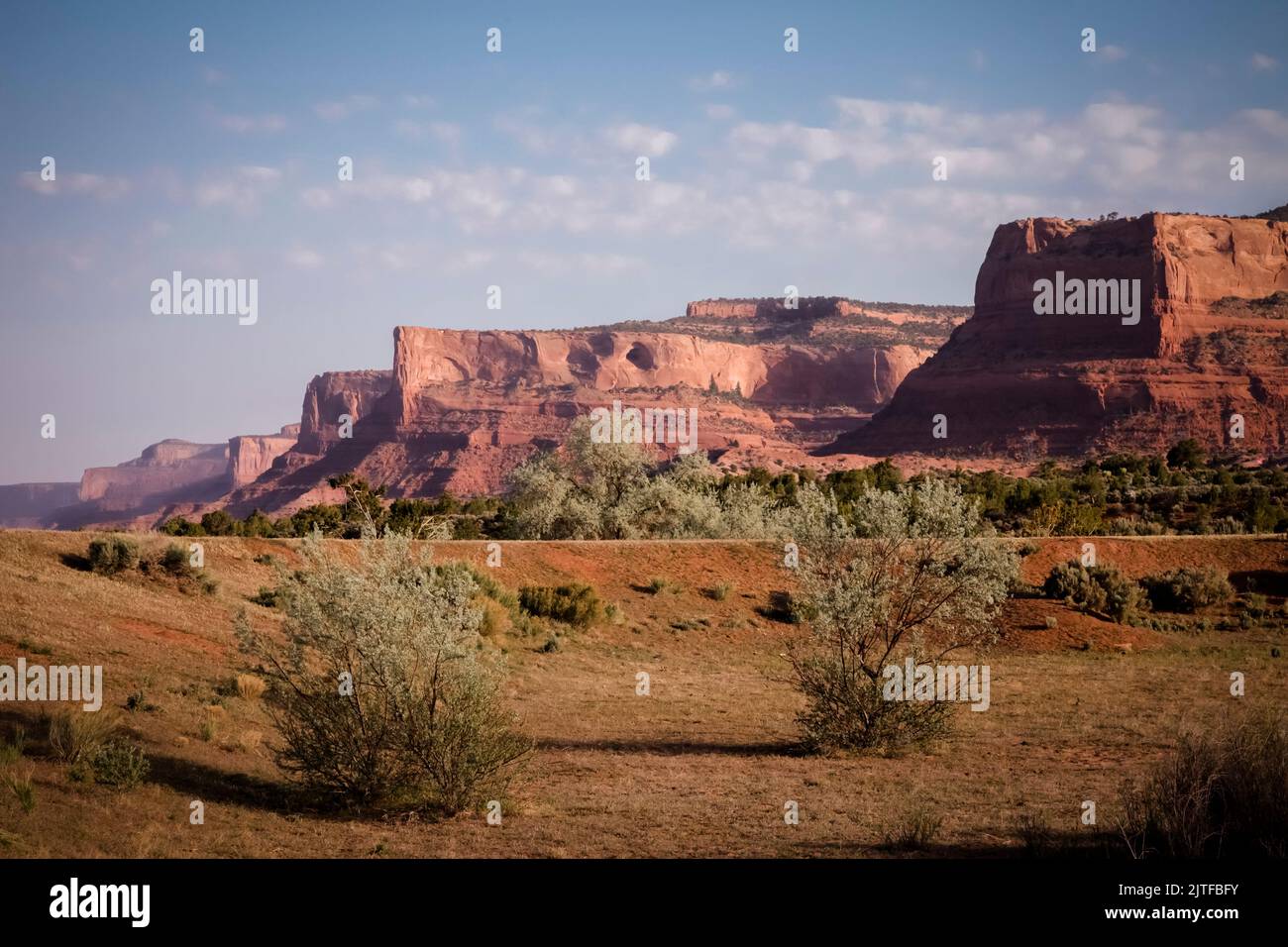 United States, Arizona, Lukachukai, Landscape with rock formations ...